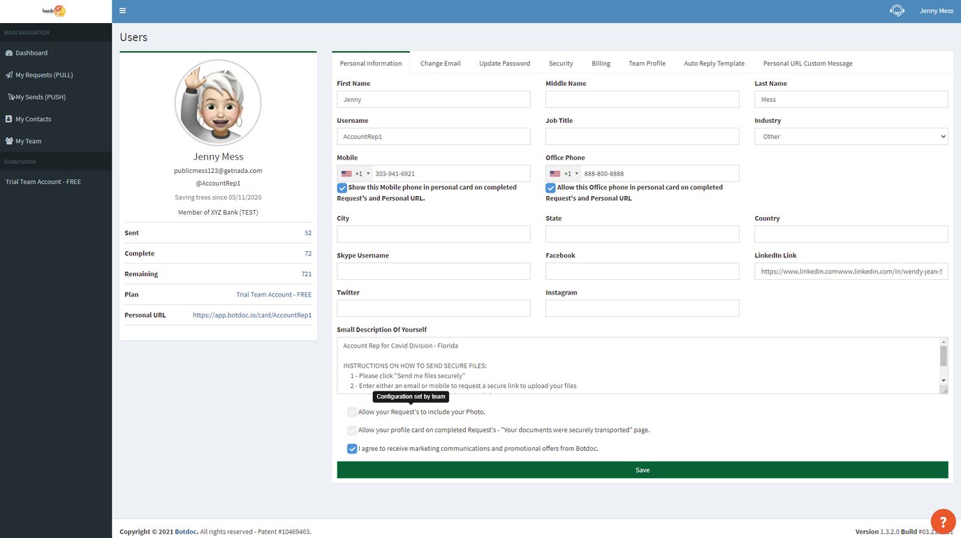 Edit Personal Profile Information