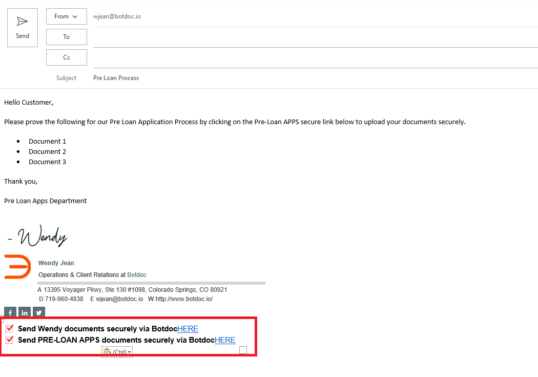 Set up Team Queue email signature block using personal URL